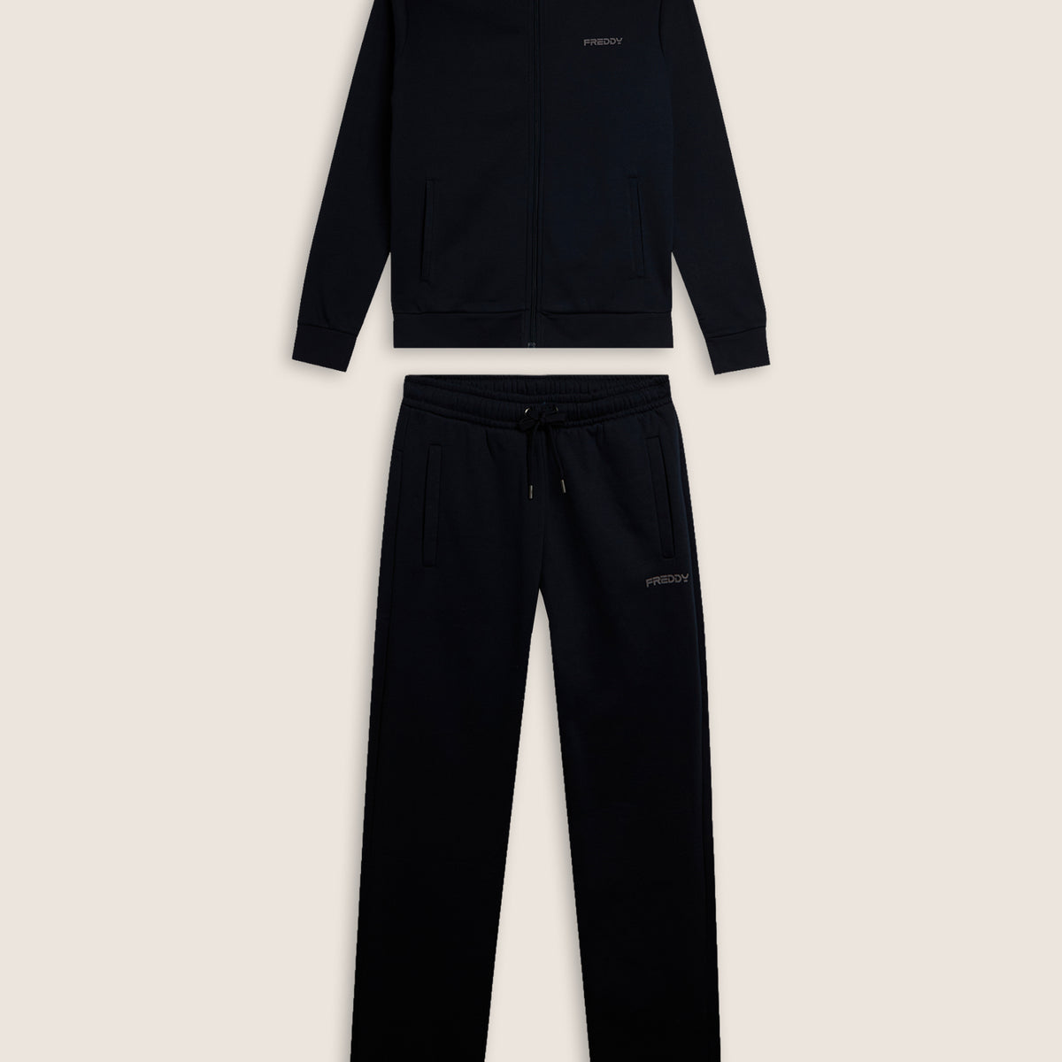 Full-zip brushed fleece tracksuit with turtleneck and straight leg