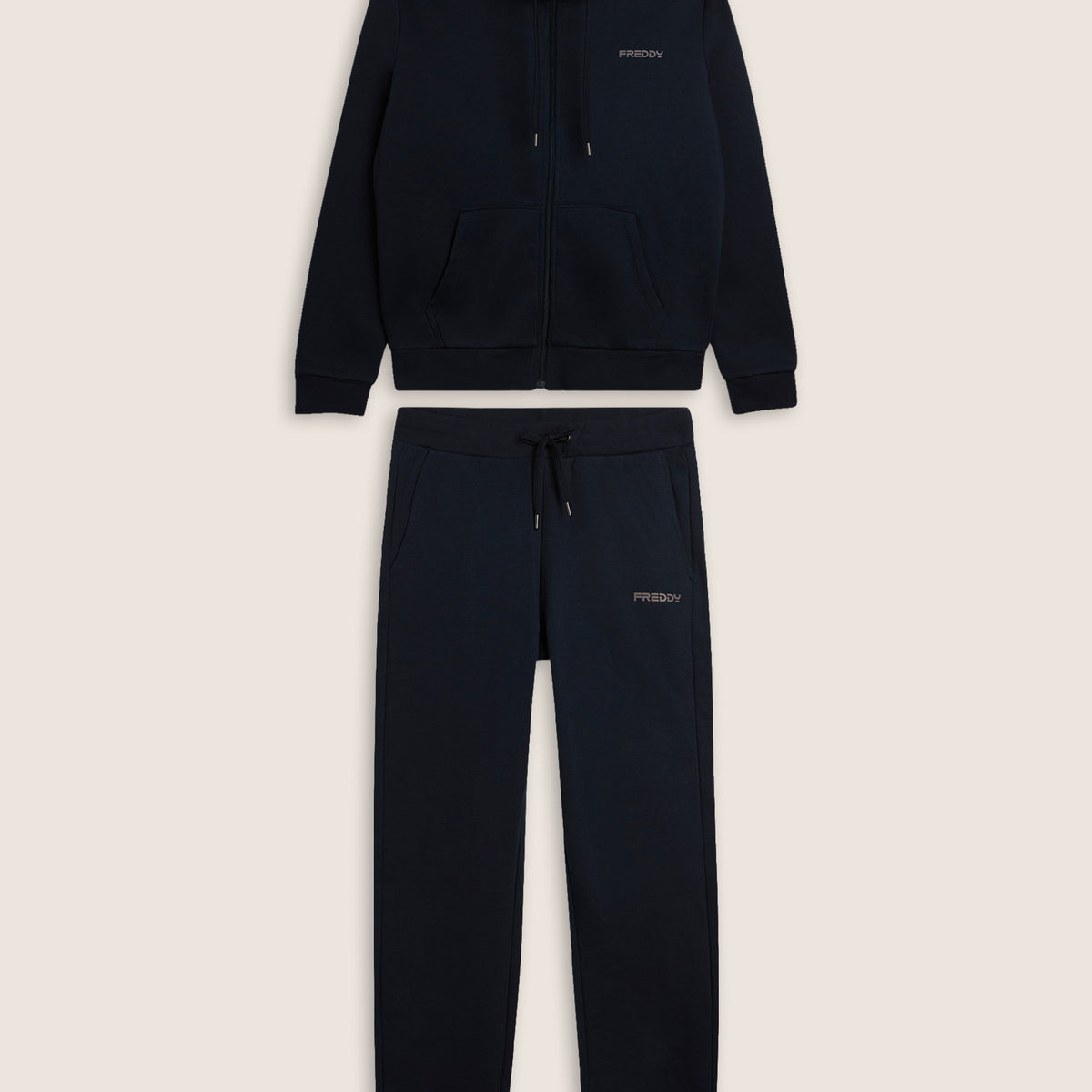 Full-zip tracksuit with hood and cuffed bottom